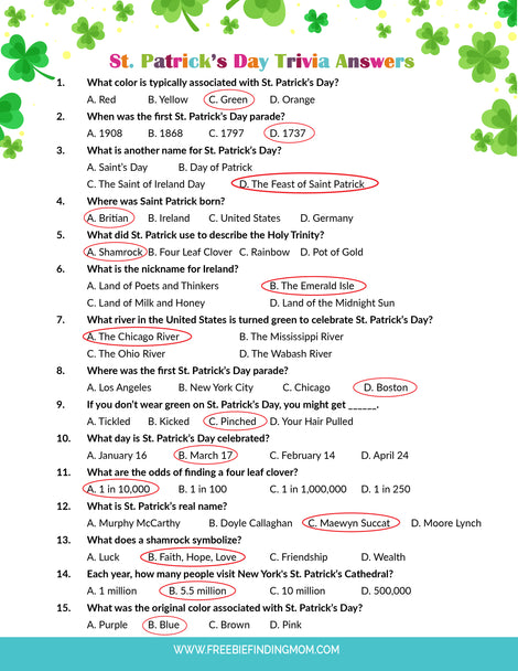 St. Patrick's Day Trivia Questions and Answers