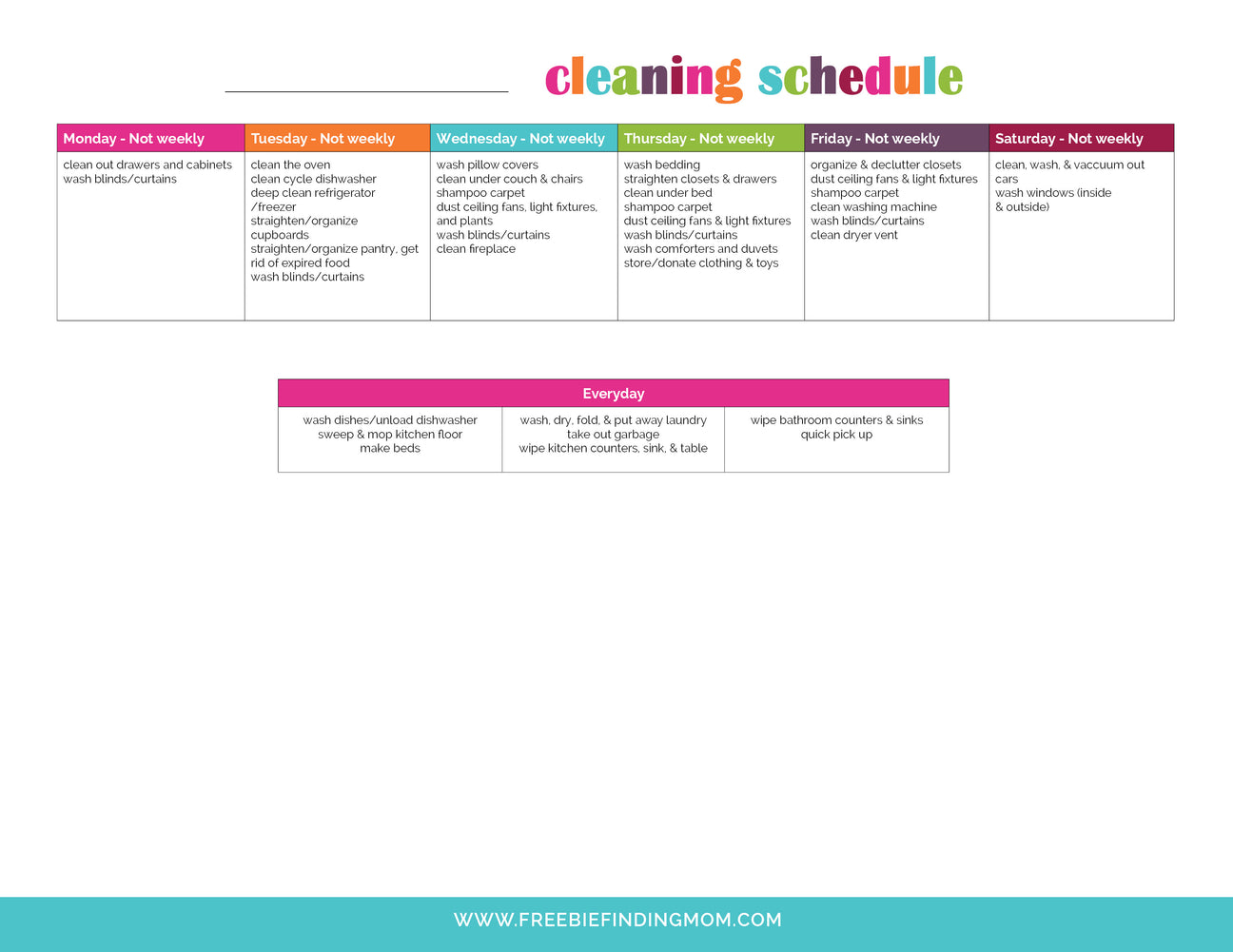 Printable Cleaning Schedule (2 Pages) - Freebie Finding Mom