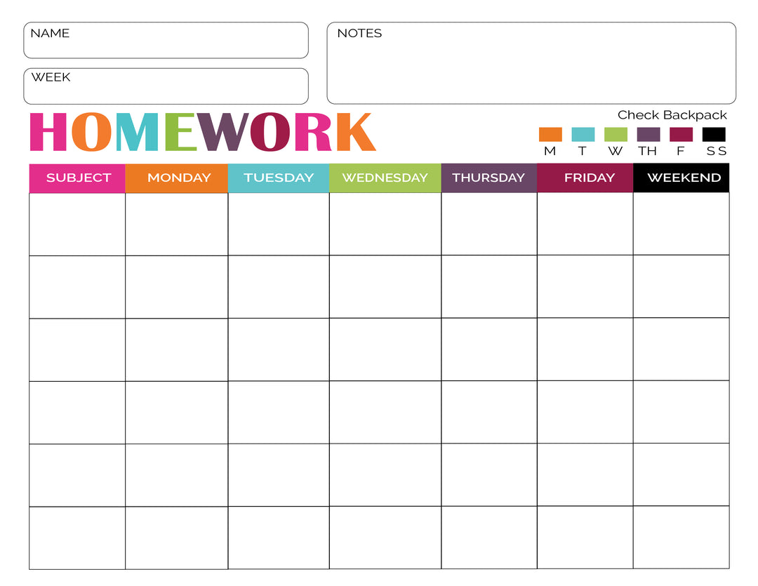 Homework Chart Printable
