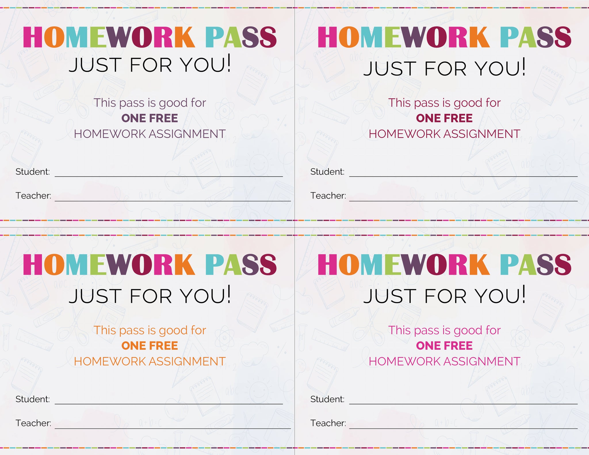 Free Printable Homework Pass – Freebie Finding Mom