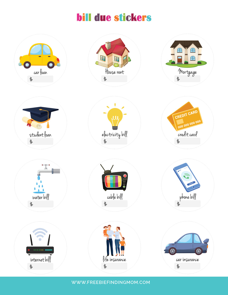 Bill Due Stickers Planner Printable