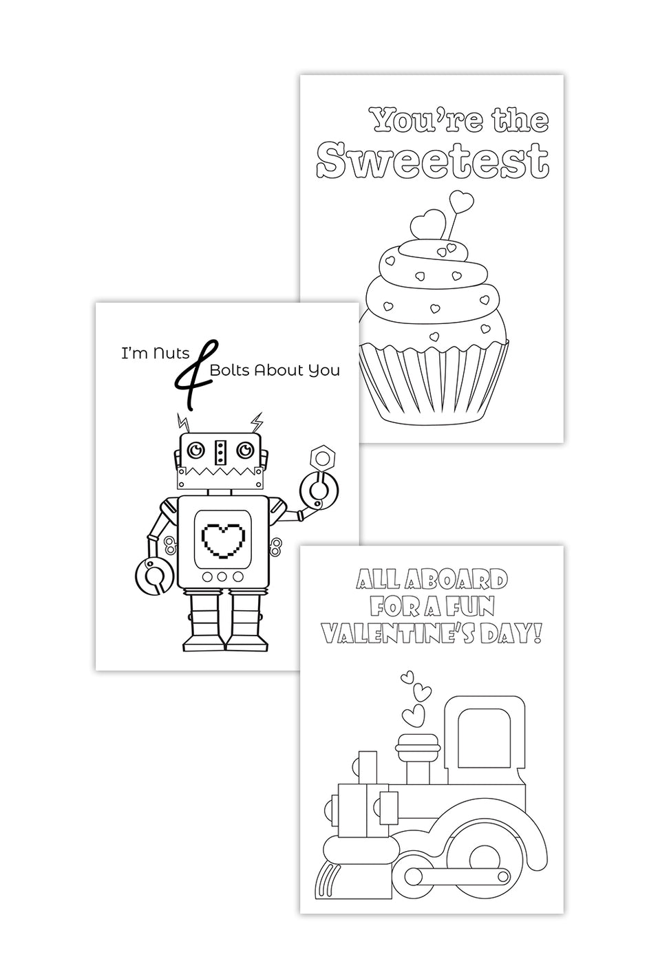 Valentine's Day Cards to Color (3 Designs)