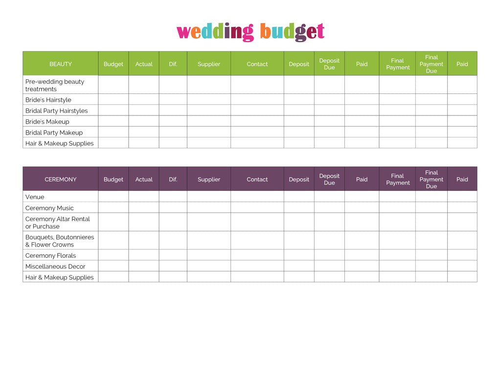 Wedding Budget Checklist