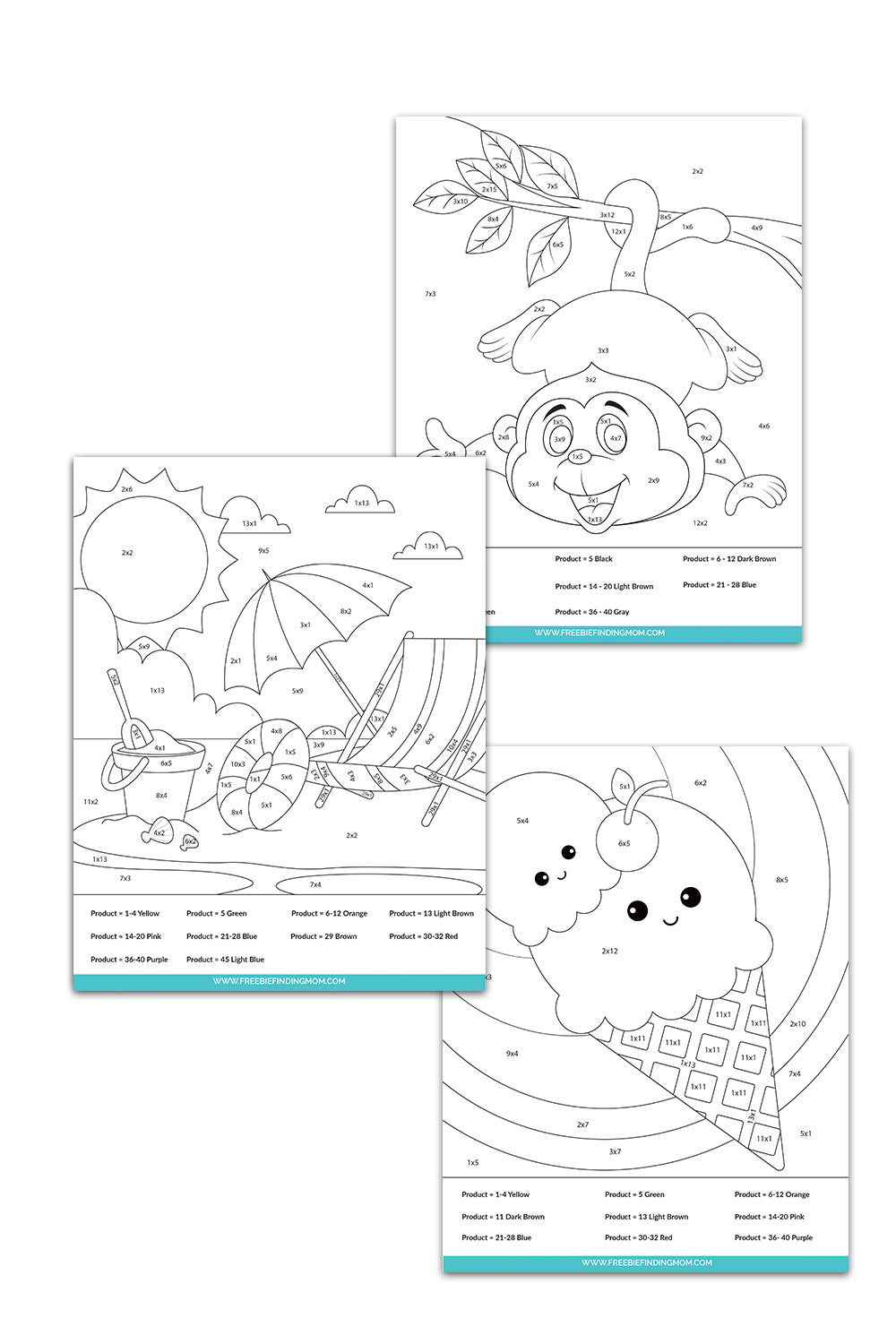 3 Multiplication Color By Number Worksheets